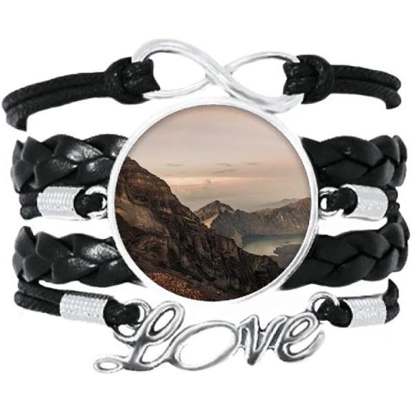 商品名DIYthinker Mountain Desert Sun Mist Clouds Lake Bracelet Love Accessory Twisted Leather Knitting Rope Wristband Giftブ...