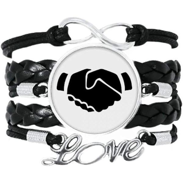 商品名DIYthinker Shake Hands Gesture Outline Pattern Bracelet Love Accessory Twisted Leather Knitting Rope Wristband Giftブラ...