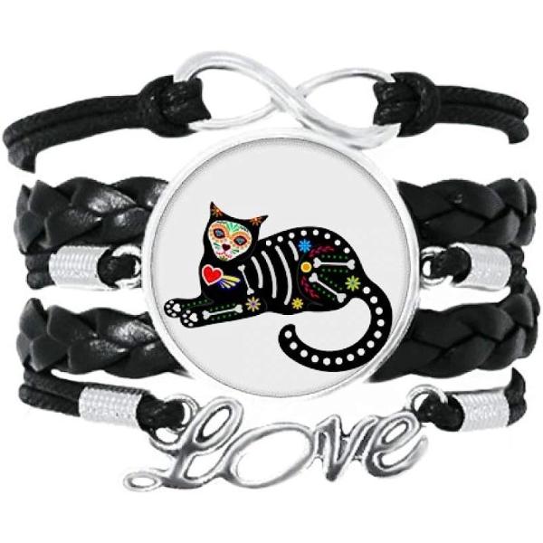 商品名DIYthinker Sit Black Cat Bone Heart Halloween Terror Atmosphere Bracelet Love Accessory Twisted Leather Knitting Rope...