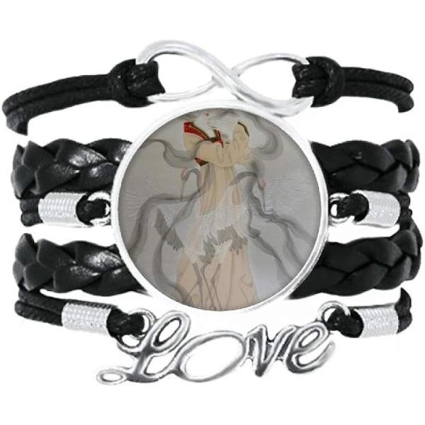 商品名DIYthinker Folding Fan Beauty Chinese Painting Bracelet Love Accessory Twisted Leather Knitting Rope Wristband Giftブラ...