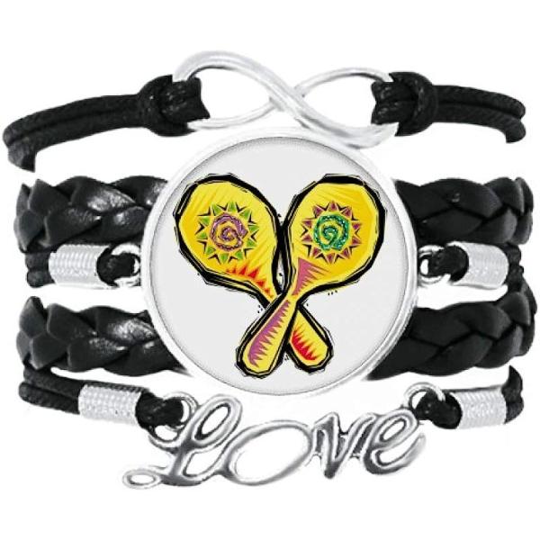 商品名DIYthinker Yellow Racket Mexicon Culture Element Illustration Bracelet Love Accessory Twisted Leather Knitting Rope W...