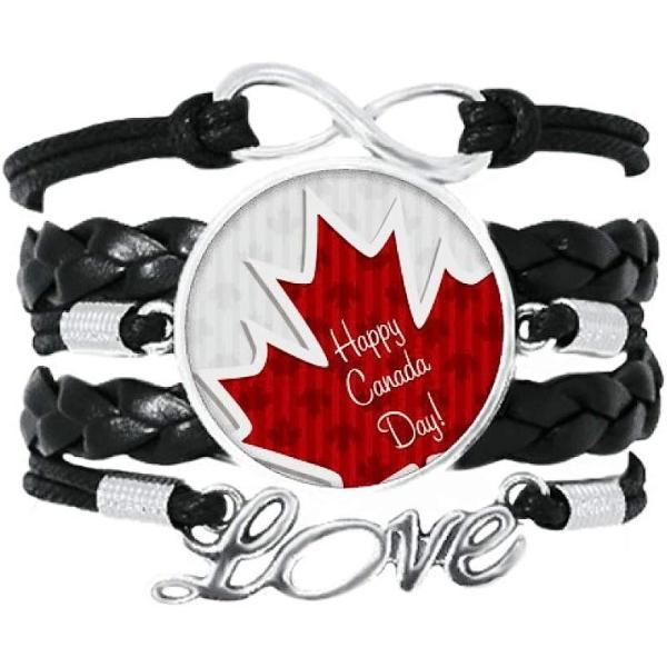 商品名Happy Canada Day 4th of July Maple Leaf Texture Bracelet Love Accessory Twisted Leather Knitting Rope Wristband Giftブ...