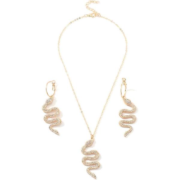 商品名LUREME スネークネックレスとイヤリングセット レディース パンク スネークジュエリーギフト (js000793) ゴールドLUREME Snake Necklace and Earrings Set for Women Punk...