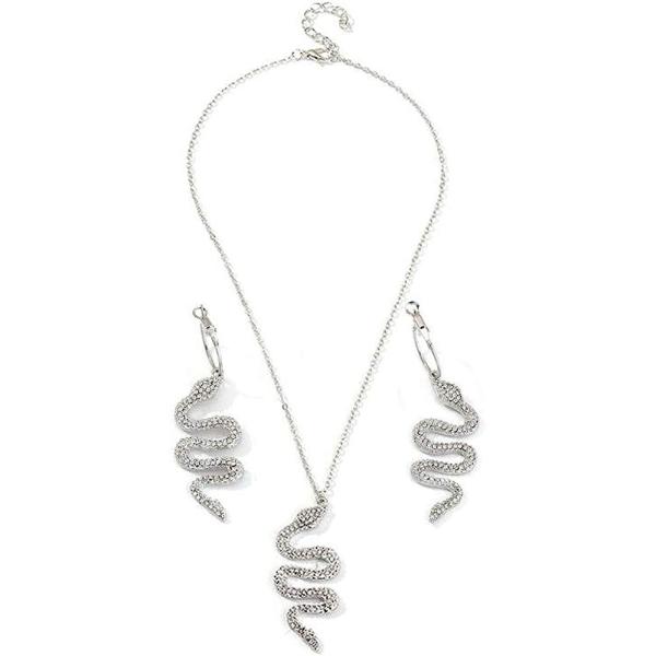 商品名LUREME スネークネックレスとイヤリングセット レディース パンク スネークジュエリーギフト (js000793) シルバーLUREME Snake Necklace and Earrings Set for Women Punk...