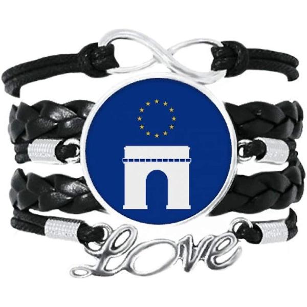商品名OFFbb-USA Arc De Triomphe French European Symbol Bracelet Love Accessory Twisted Leather Knitting Rope Wristband Gift...