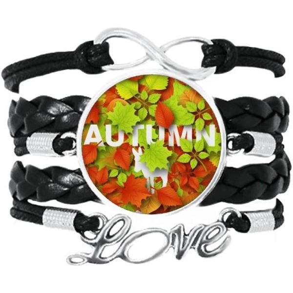 商品名OFFbb-USA Deciduous Maple Leaf Autumn Donkey Bracelet Love Accessory Twisted Leather Knitting Rope Wristband Giftブランド...
