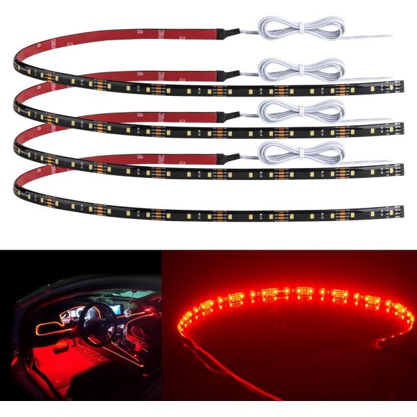 商品名Geeon 4個パック 24インチ レッド 車内用 LEDストリップライト 12V 防水 IP65 切断可能 接続可能 自動車 カーゴ トラック トレーラー ボート用Geeon 4-Pack 24"" Red Car Interior...