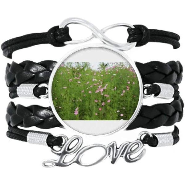 商品名OFFbb-USA Pink Cosmos Flower Cluster Bracelet Love Accessory Twisted Leather Knitting Rope Wristband Giftブランド：OFFbb-U...