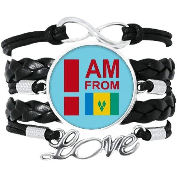 商品名OFFbb-USA I Am from Saint Vincent Grenadines Bracelet Love Accessory Twisted Leather Knitting Rope Wristband Giftブランド...