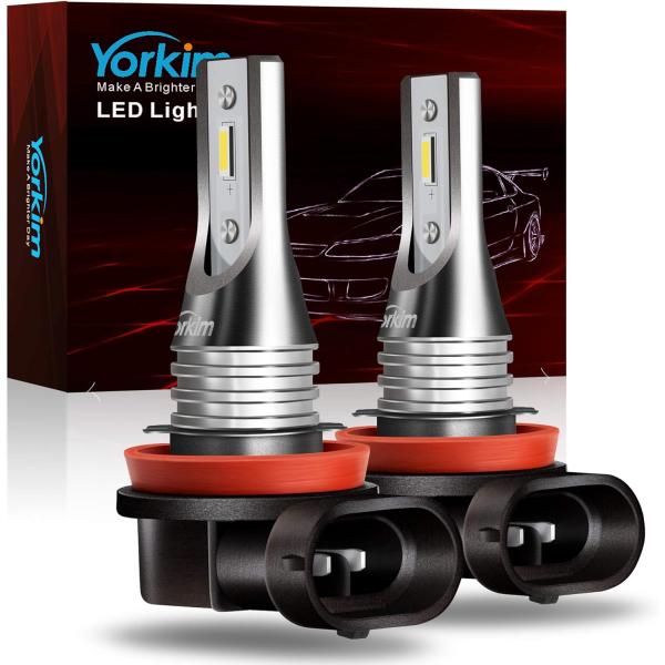 商品名Yorkim H11 LED Fog Light Bulbs 6000K White 1:1 Design 300% Brighter, 15W High Power 1860 Chip 6000 LM Per Set, h8 led...