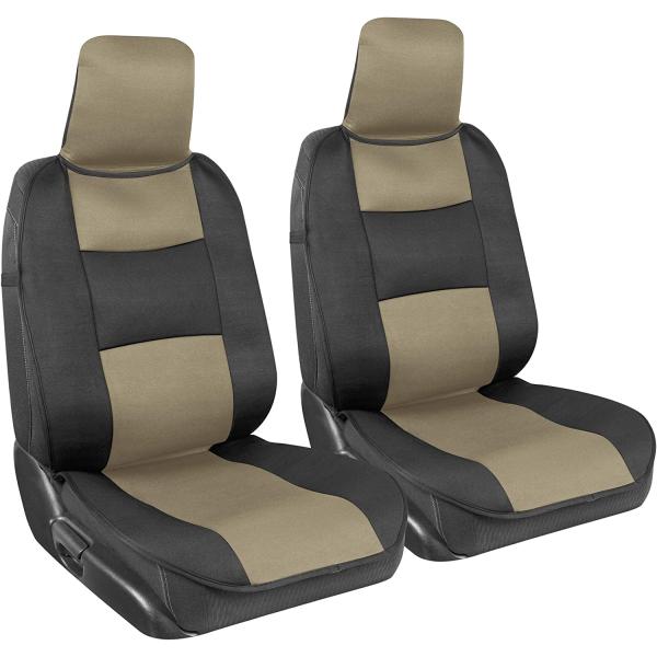 商品名BDK EasyFit ユニバーサルカーシートカバー フロントシート用 ベージュ フロントシートカバーセット ヘッドレストカバー クイックスリップオン取り付け ツートンアクセント 乗用車 トラック バン SUVにユニバーサルフィットB...