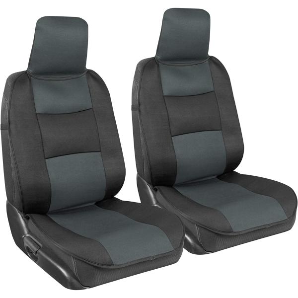 商品名BDK EasyFit ユニバーサルカーシートカバー フロントシート用 グレー フロントシートカバーセット 一体型ヘッドレストカバー クイックスリップオン取り付け ツートンアクセント 乗用車 トラック バン SUVにユニバーサルフィッ...