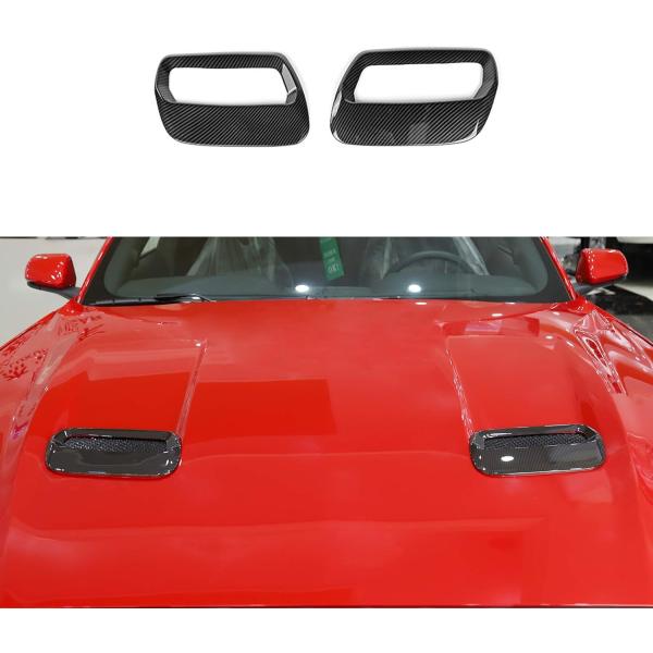商品名RT-TCZ ABSフードエンジンエアベントアウトレットトリムカバー インテリアアクセサリー フォードマスタング2018 2019 2020 2021 2022用 2個 (カーボンファイバーグレイン)RT-TCZ ABS Hood E...
