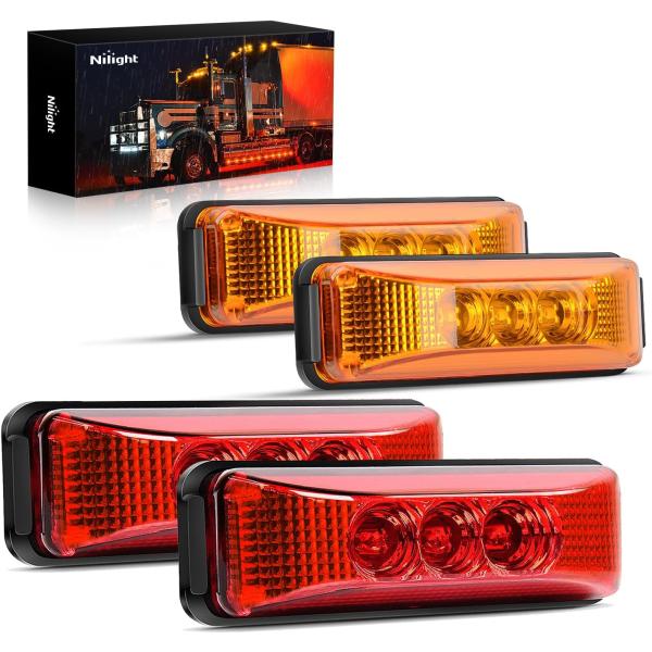 商品名Nilight - TL-33 4個 3.9インチ 3 LED トラック トレーラーライト フロント リア LED サイド マーカー ライト クリアランス インジケーター ランプ 防水 密封 表面 マウント LED マーカー ライトN...
