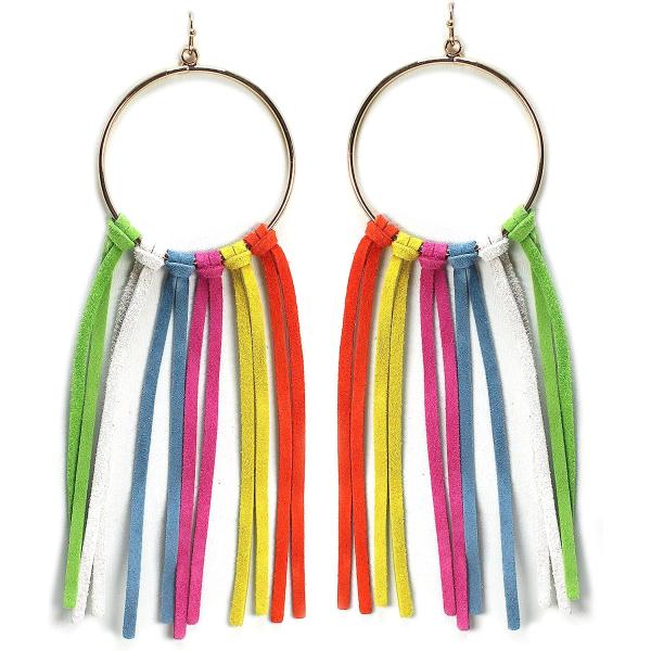 商品名Miracle Collection Bohemian Statement Light Weight Round Hoop With Genuine Suede Leather Fringe Tassel Fashion Earrin...