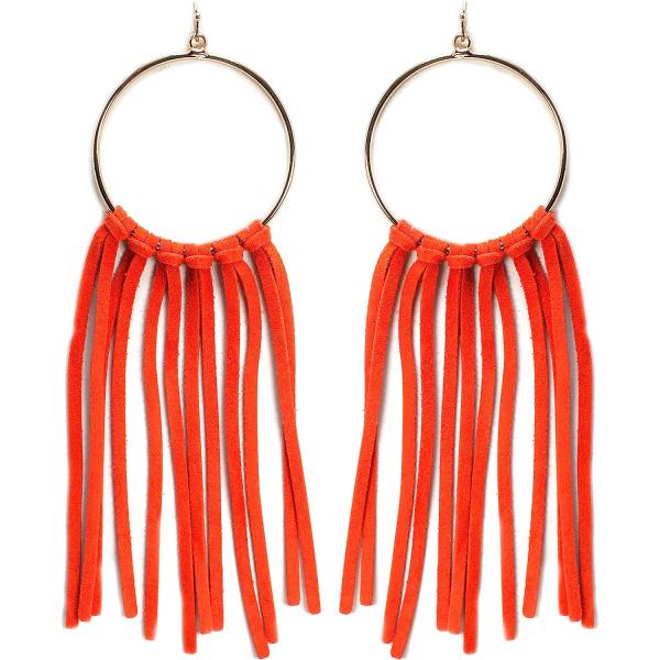 商品名Miracle Collection Bohemian Statement Light Weight Round Hoop With Genuine Suede Leather Fringe Tassel Fashion Earrin...