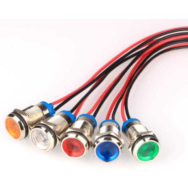 商品名Gebildet 5Pcs 10mm 12/24VDC LED M tal Indicateur Lumi re  Tanche Signal Lampe Pilote Tableau de Bord Directionnel Voi...