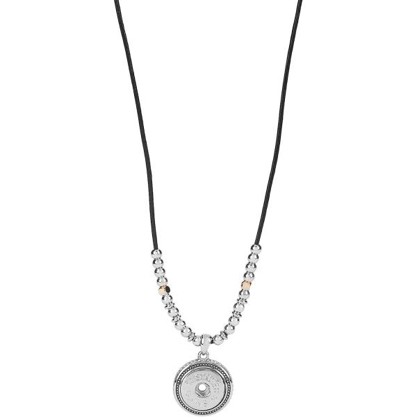 商品名Ginger Snaps Black Leather and Mixed Metal Bead Necklace | Customizable Snap Jewelry | Button Charms for Necklaces, B...