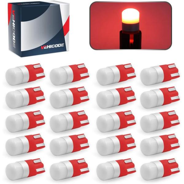 商品名VehiCode 194 168 2825 W5W LED電球 レッド 158 161 192 194R 2827 12V T10 ウェッジランプ カーダッシュインストルメントパネル PC194 PC161ゲージクラスタドームマップテ...