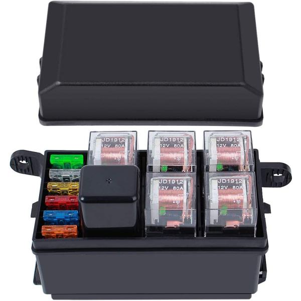 商品名Automobile six-way relay fuse box, with transparent 4PIN 12V 40A relay and RTT7121 relay, suitable for car, RV and sh...