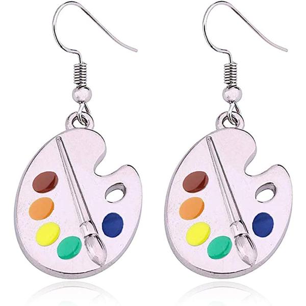 商品名D.Rosse ユニークなチャーム エナメルペイントパレット ダングルイヤリング ステンレススチール ペイントブラシ ドロップイヤリング レディース アーティストペインタージュエリーギフト シルバーD.Rosse Unique Cha...