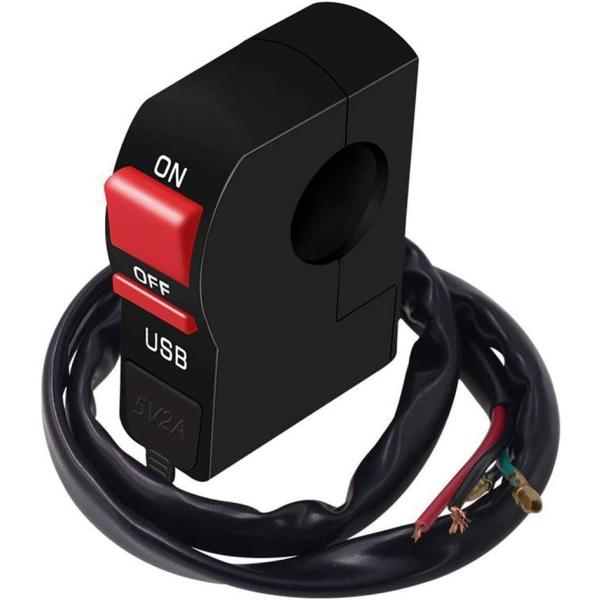 商品名Motorcycle USB Handlebar Switch,MoreChioce DC12V Headlights Control Switch with Single Indicator Light Waterproof USB...