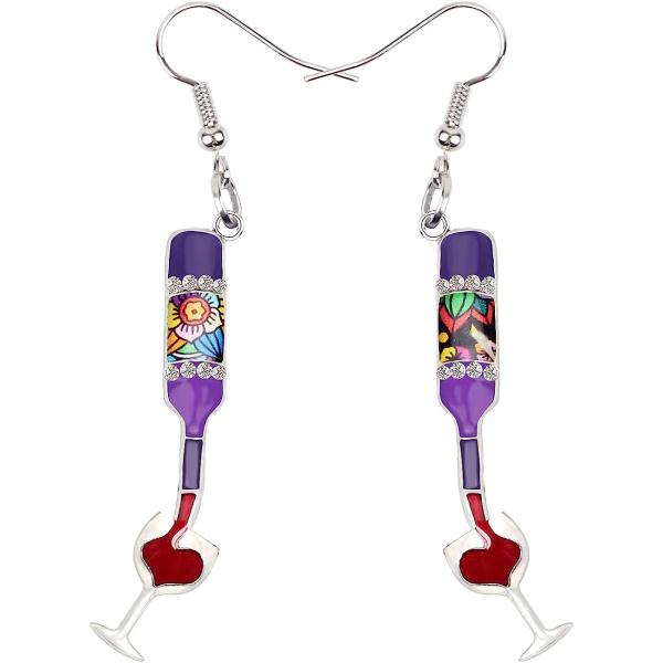 商品名DUOWEI 合金 エナメル バレンタインデー レッドワインカップ ボトル ドロップイヤリング ロマンチックなハート ダングルジュエリー 女性や女性へのギフト パープルDUOWEI Dainty Enamel Red Wine Cup...