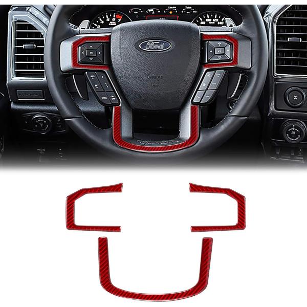 商品名YAMUDA カーボンファイバー車ハンドルカバー トリムインテリアアクセサリー 3点 Ford F150 2015 2016 2017 2018 2019 2020用 (レッド)YAMUDA Compatible with 3PCS ...