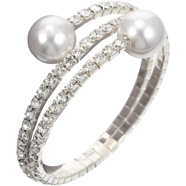 商品名SOIMISS シルバーラインストーンカフブレスレット スワールオープンバングル アッパーアームブレスレット アームバンド 調節可能なパールブレスレット ウェディング プロム ブライズメイド ブライダルアクセサリーSOIMISS Si...