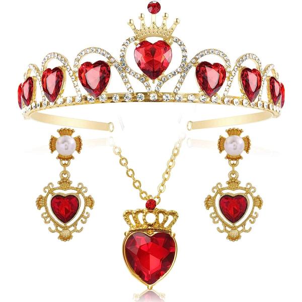 商品名Red Heart Necklace and Crown Tiara Set for Girl Dress Up Red Heart Queen Pendant Ruby Queen of Heart Headdress Golden...