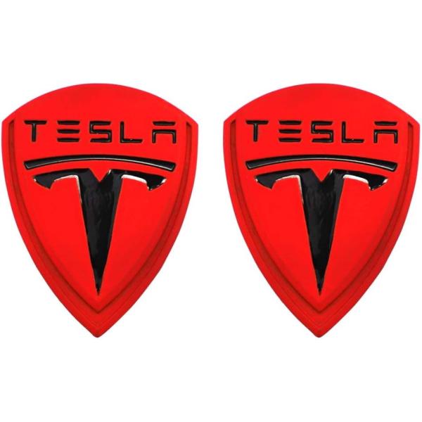 商品名CARRUN 3D T装飾アクセサリー Tエンブレムバッジ メタルキャストカーサイドフェンダー リアトランクカーステッカーデカール テスラロードスターモデルS モデルX モデル3 TESLA SUV用 (レッド)2pcs 3D T D...