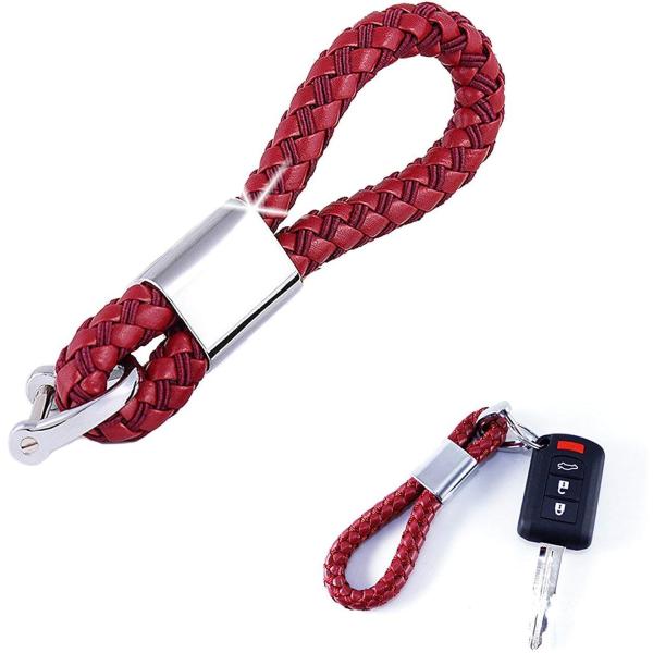 商品名Xotic Tech スポーティ レッド 編み込みレザーストラップ キーチェーン メタルキーリング付き 車のキー用 キーフォブXotic Tech Auto PU Leather Braided Strap Keychain,Keyc...