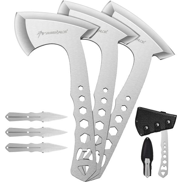 商品名Sahara Sailor Throwing Axes, 3 Pack 10inch Throwing Axes and Tomahawks Set, with Bottle Openers, a Wrench and Nylon S...