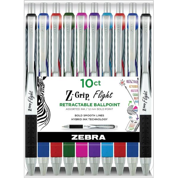 商品名Zebra Pen Z-Grip Flight 格納式ボールペン 太字 1.2mm アソートカラー 10本パック (21901)Zebra Pen Z-Grip Flight Retractable Ballpoint Pen, Bo...