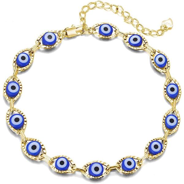 商品名kelistom Evil Eye Hamsa Hand Charm Anklet for Women Teen Girls, Dainty Handmade Sideways Hanging Evil Eye Real 14K Go...