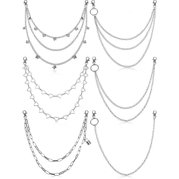 商品名6 Pieces Chain Belt Jeans Pants Chain Goth Multi Layer Chains Heart Butterfly Lock Charm Waist Chain Wallet Chain Poc...