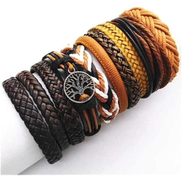 商品名ZZYLHS 10pcs/Set Black Wrap Woven Handmade Men Bracelets Male Women Leather Bracelet Men Bangle Jewelry Gift Accessor...