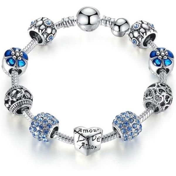 商品名ZZYLHS Silver Plated Charm Bracelet Bangle with Love and Flower Beads Women Wedding Jewelry 4 Colors Accessories (Col...