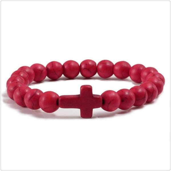 商品名ZZYLHS Natural Stone Bracelet Cross Black Lava Matte Beaded Bracelets Handmade Men Women Prayer Fitness Chain Couple ...