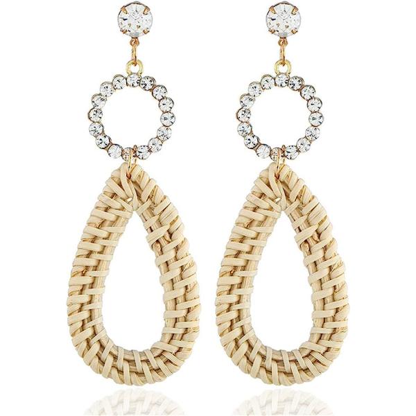 商品名YAZILIND Personality Earrings Hand-woven Rattan Teardrop Pendant Dangle Earring Simple Rhinestone Ear Jewelryブランド：YAZ...