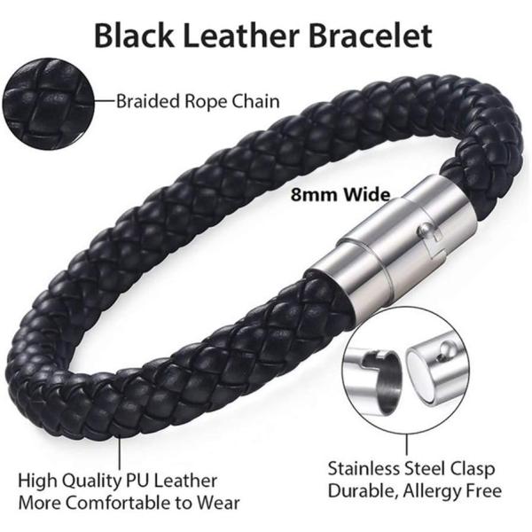 商品名ZZYLHS Men Bracelet Brown Black Braided Leather Bracelets Men Stainless Steel Clasp Jewelry Accessories (Color : 8inc...
