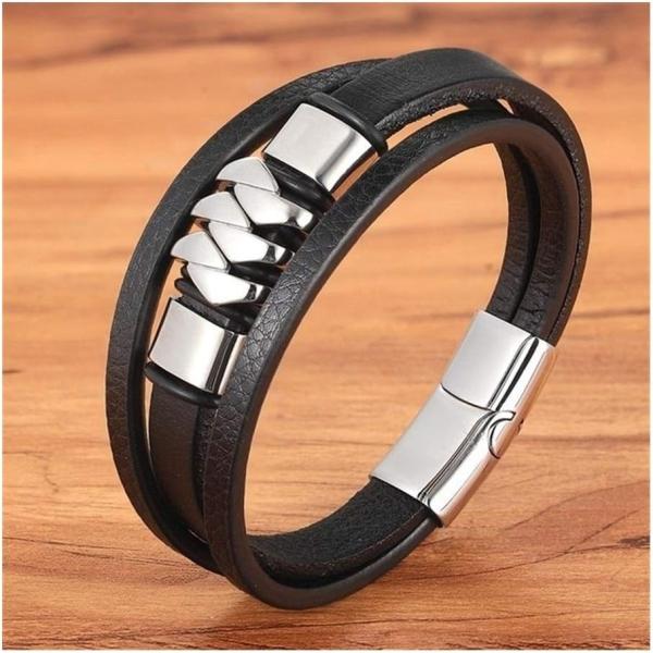 商品名ZZYLHS Cross Style Multi Layer Design Stainless Steel Fashion Men's Leather Bracelet Classic Gift for Men 5 Choose Ac...