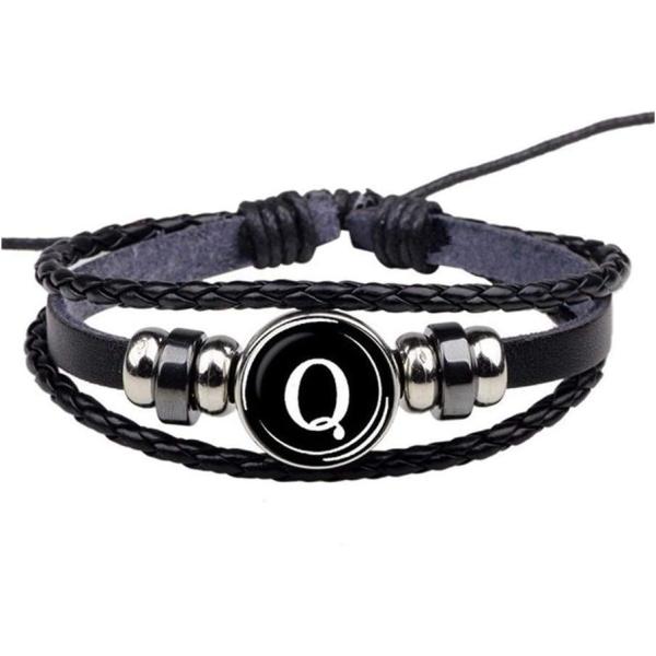 商品名ZZYLHS 26 Letters Bracelet Personality Team Name Rope Bracelet Black Leather Bracelet Button Bangle Men Women Fashion...