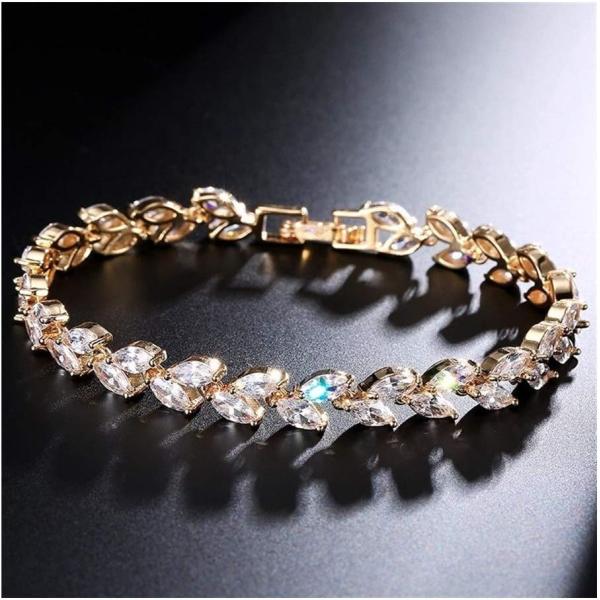 商品名ZZYLHS Trendy Bride Jewelry White Color Leaf Charm Cubic Zirconia Bracelet Bangles Clear Crystal Bangles Women Access...