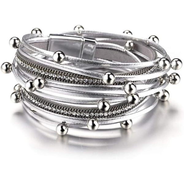 商品名ZZYLHS Metal Beads Charm Leather Bracelets Women Fashion Crystal Chain Bohemian Multilayer Wrap Bracelet Female Jewel...