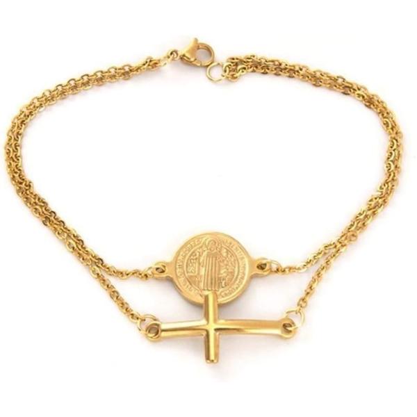 商品名ZZYLHS Stainless Steel Medal Cross Charm Gold/Silver Color Religious Bracelet Catholic Medals Bracelet Accessories (C...
