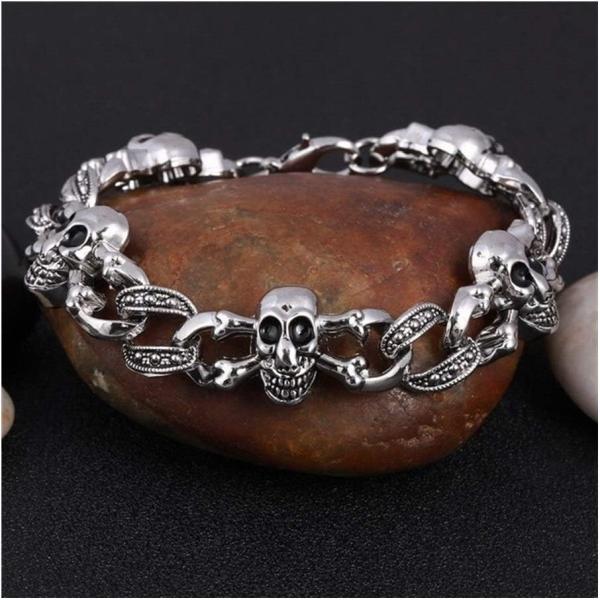 商品名ZZYLHS Stainless Steel Cool Men's Steel Biker Man Skull Charms Bracelet Chain Bracelets Bangles Accessories (Metal Co...