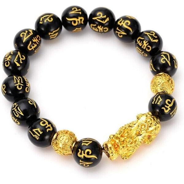 商品名ZZYLHS Pixiu Obsidian Bracelet Feng Shui Black Bead Alloy Wealth Bracelet Charm Handmade Lucky Amulet Bracelet Gift A...