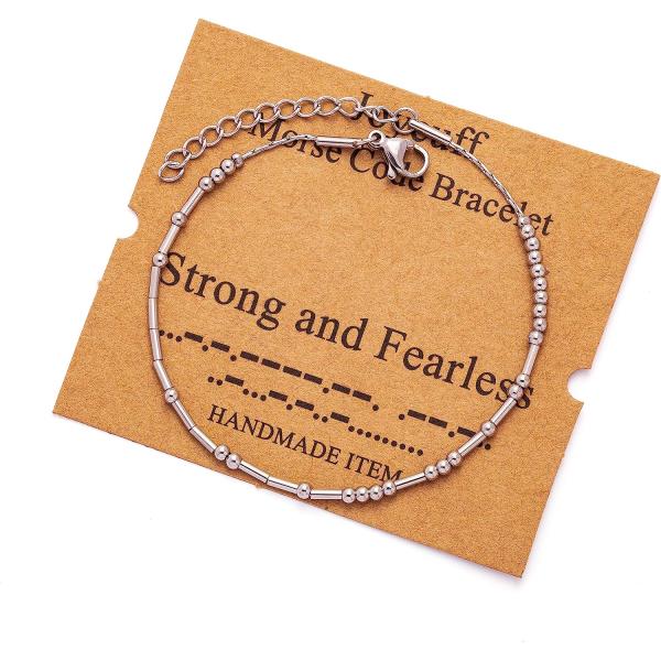 商品名JoycuFF Strong and Fearless Morse Code Bracelets for Women Funny Inspirational Jewelry Adjustable Beaded Bangle Beaut...