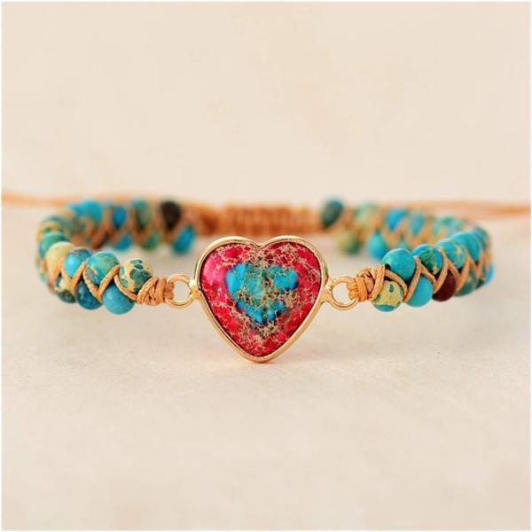 商品名ZZYLHS Natural Stone Heart Charm Bracelets String Braided Macrame Bracelets Friendship Wrap Bracelet Women Jewelry Ac...
